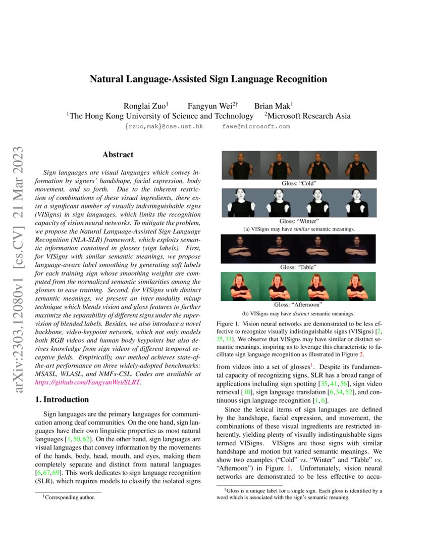 Natural Language-Assisted Sign Language Recognition | DeepAI