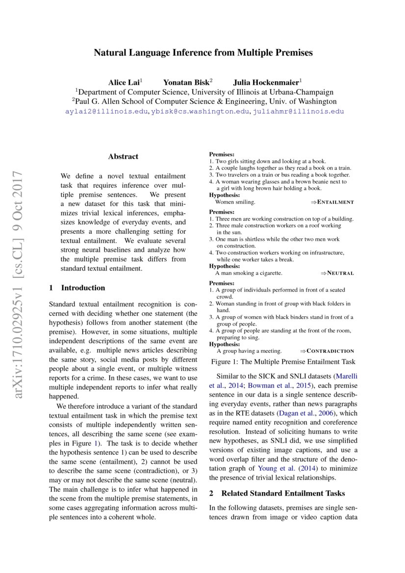 Natural Language Inference from Multiple Premises | DeepAI