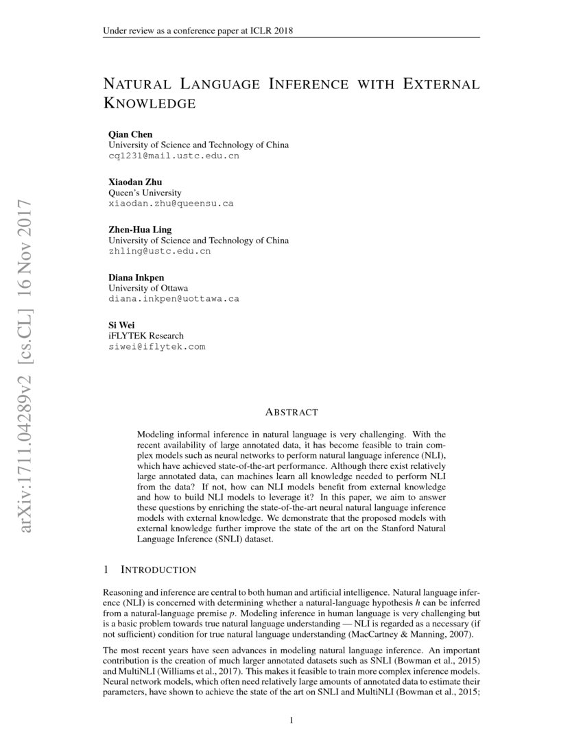 Natural Language Inference with External Knowledge | DeepAI