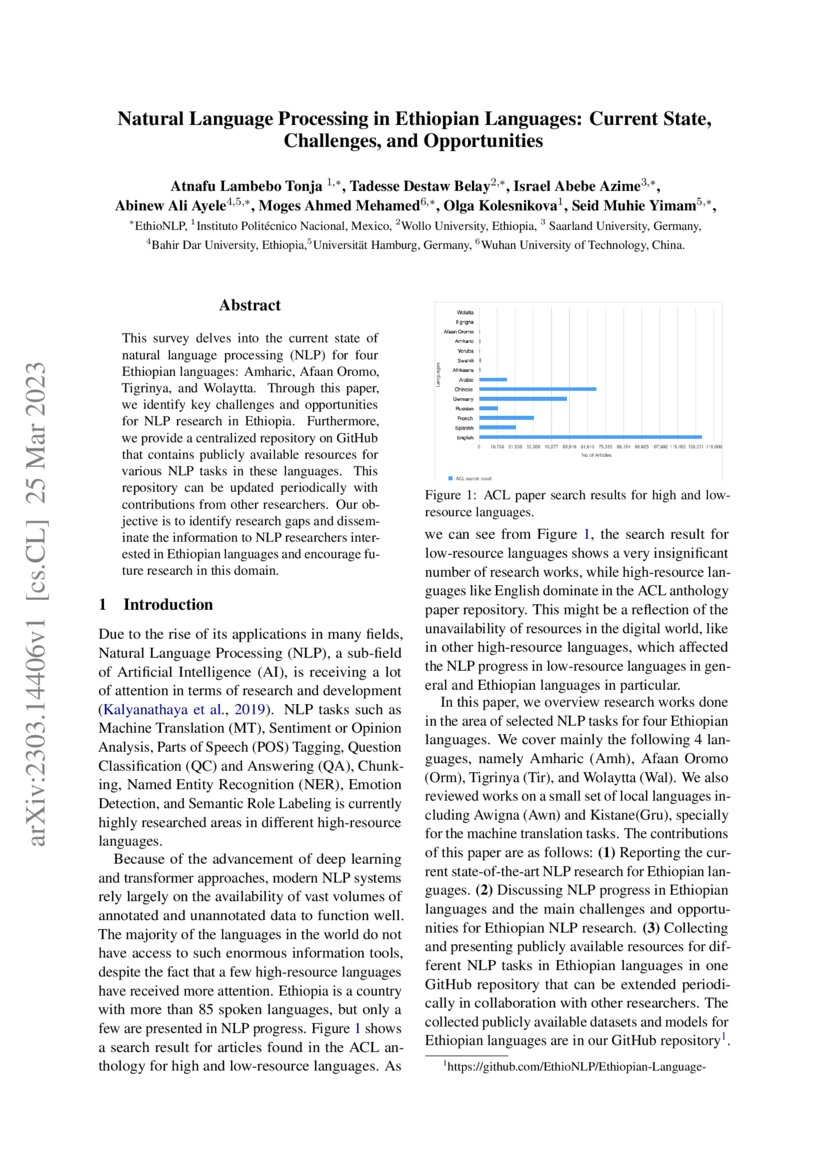 Natural Language Processing in Ethiopian Languages: Current State ...