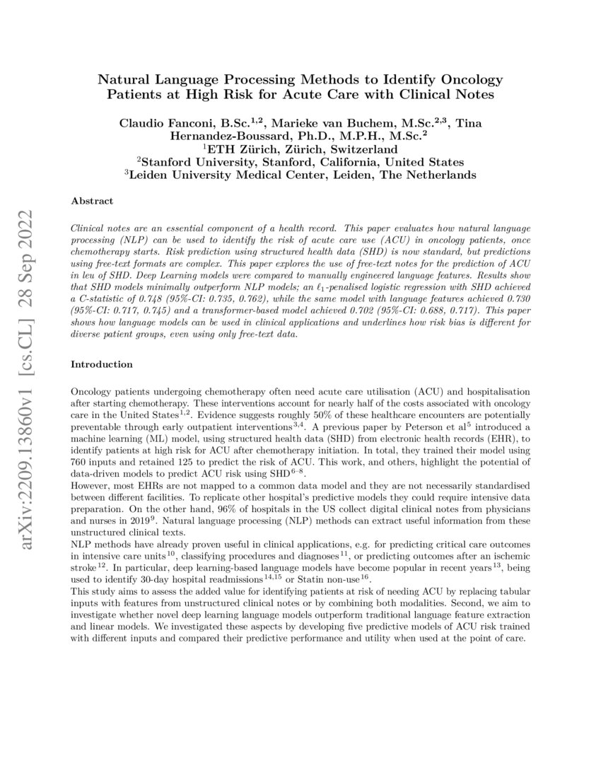 Natural Language Processing Methods to Identify Oncology Patients at ...
