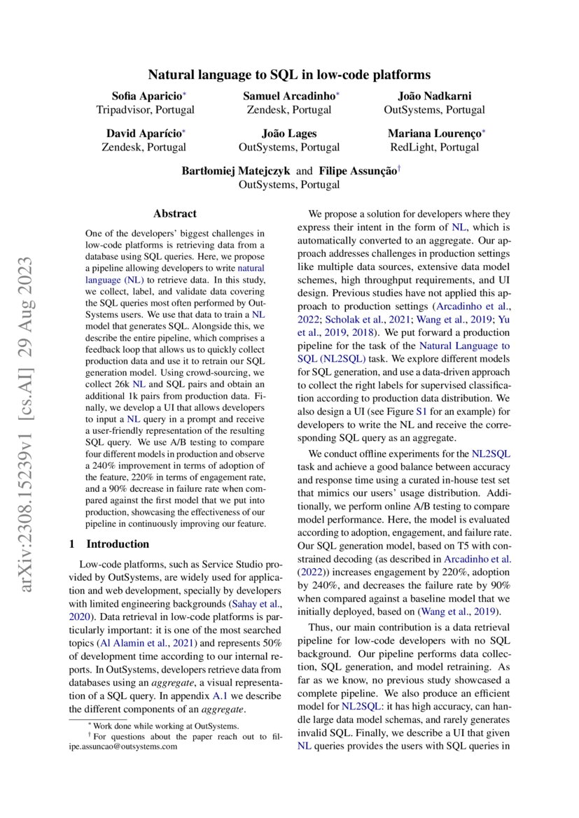 Natural language to SQL in low-code platforms | DeepAI