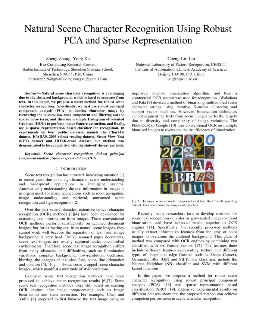 Natural Scene Character Recognition Using Robust PCA and Sparse Representation | DeepAI