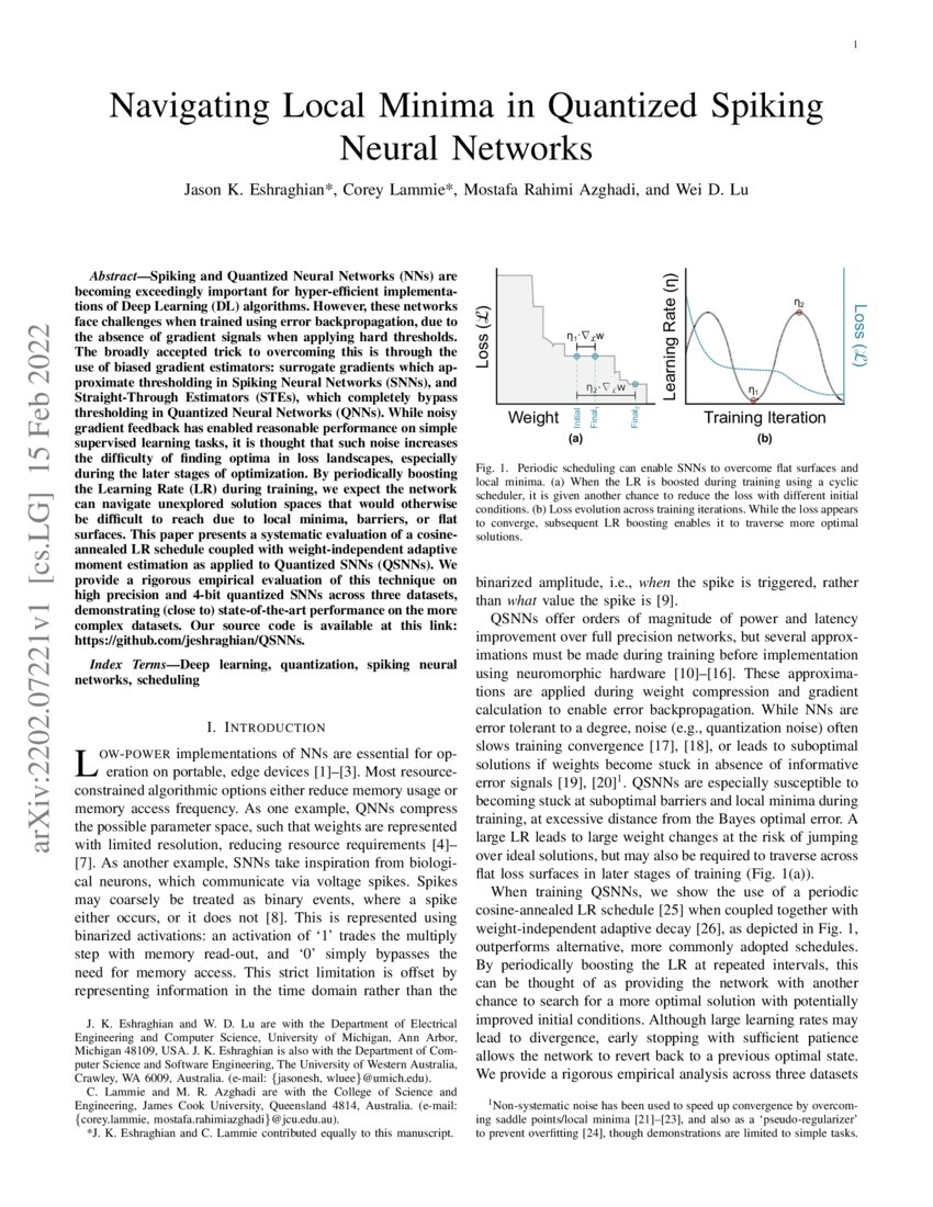 Navigating Local Minima in Quantized Spiking Neural Networks | DeepAI