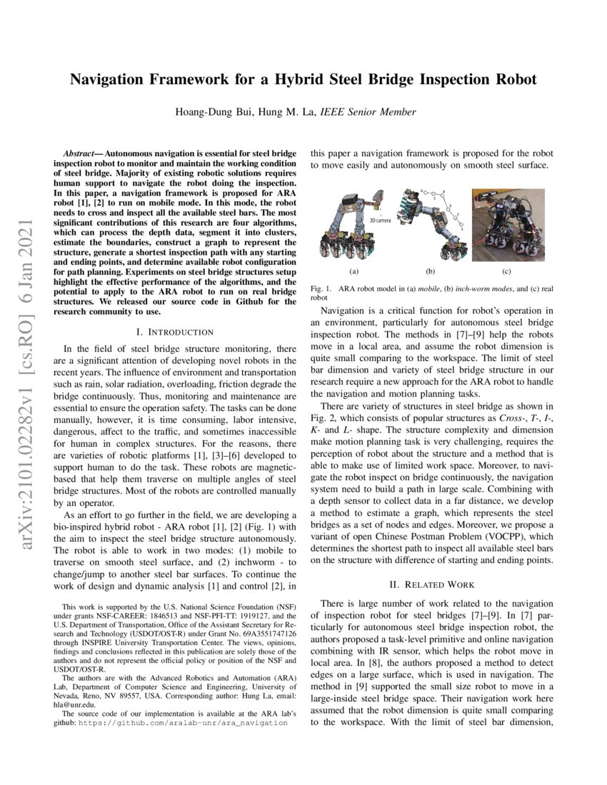 Navigation Framework for a Hybrid Steel Bridge Inspection Robot | DeepAI