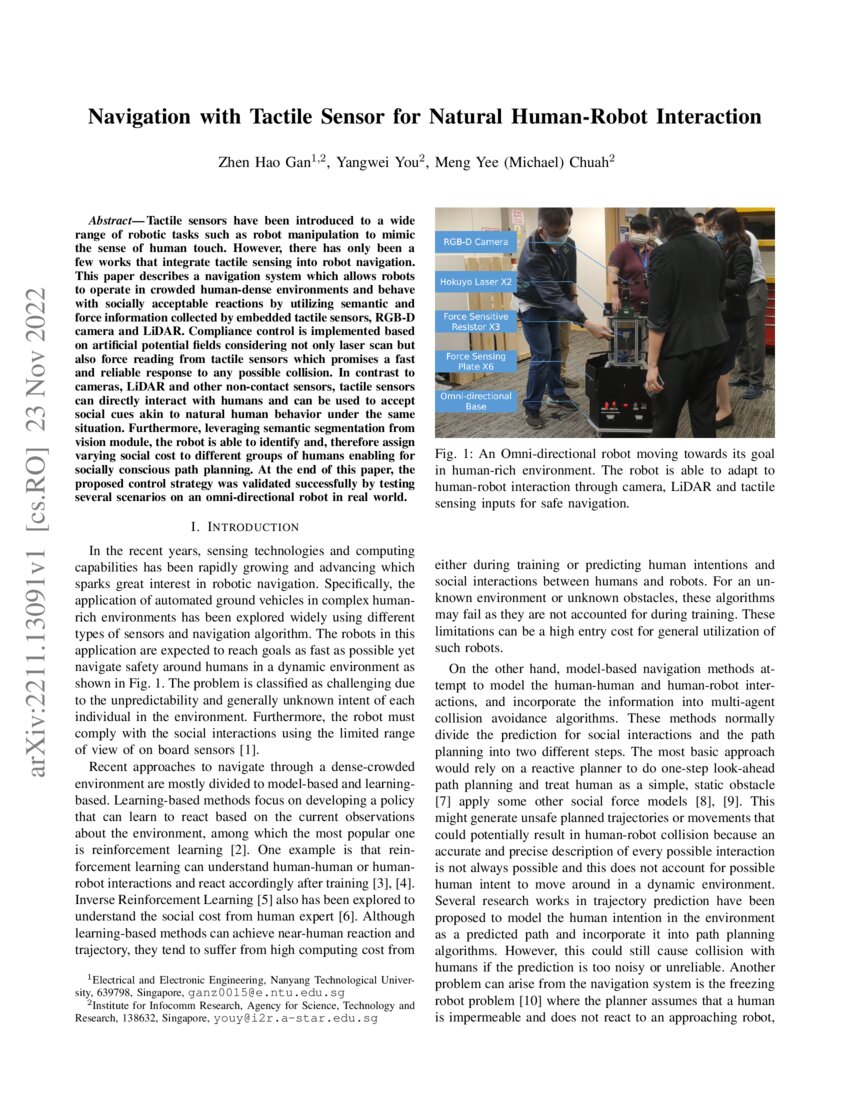 Navigation With Tactile Sensor For Natural Human Robot Interaction Deepai