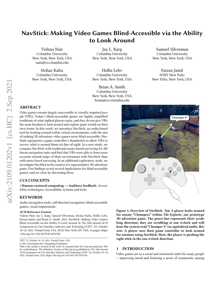 NavStick: Making Video Games Blind-Accessible via the Ability to Look ...