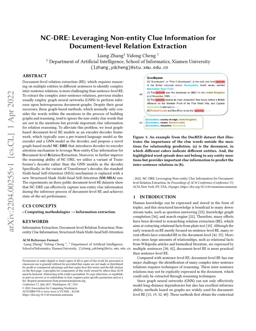 NC-DRE: Leveraging Non-entity Clue Information for Document-level Relation Extraction | DeepAI