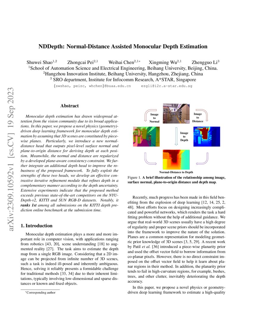 NDDepth: Normal-Distance Assisted Monocular Depth Estimation | DeepAI NDDepth: Normal-Distance Assisted Monocular Depth Estimation | DeepAI