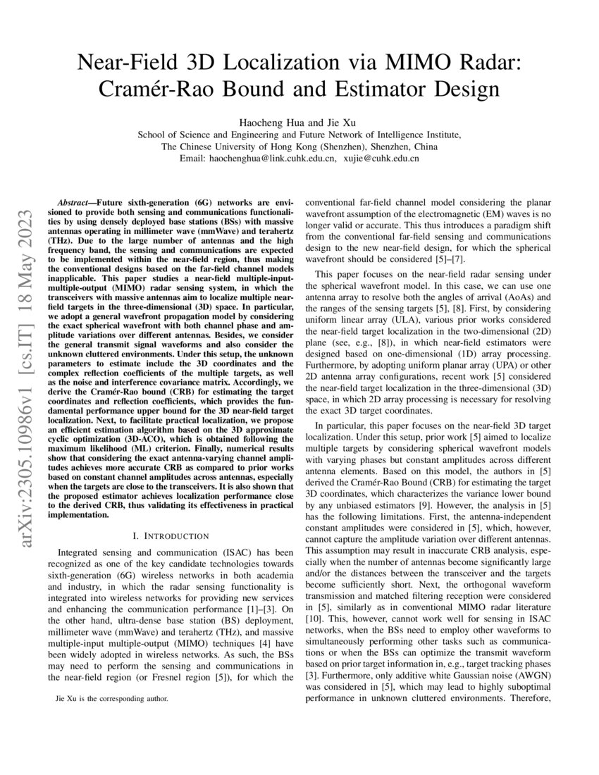 Near Field 3d Localization Via Mimo Radar Cramér Rao Bound And