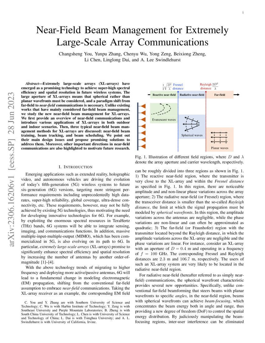 Near Field Beam Management For Extremely Large Scale Array Communications Deepai 