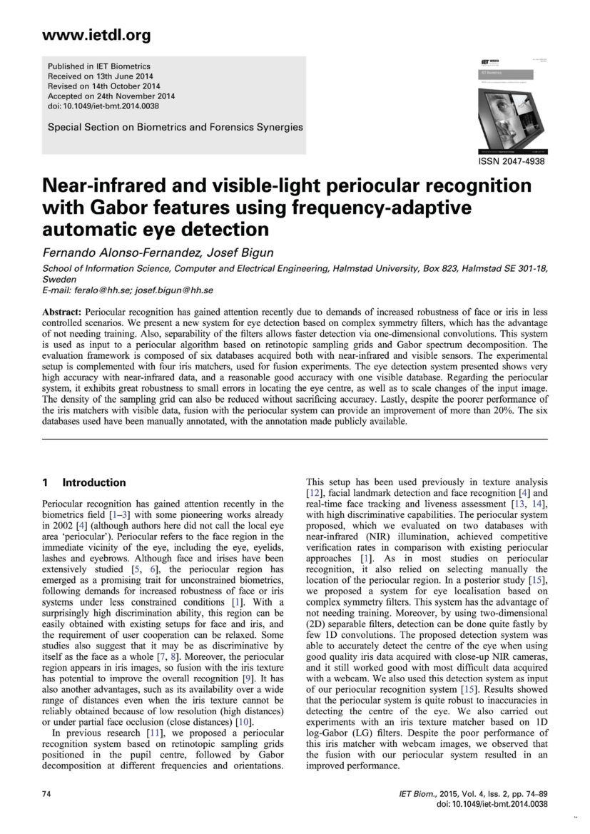 Near-infrared and visible-light periocular recognition with Gabor ...