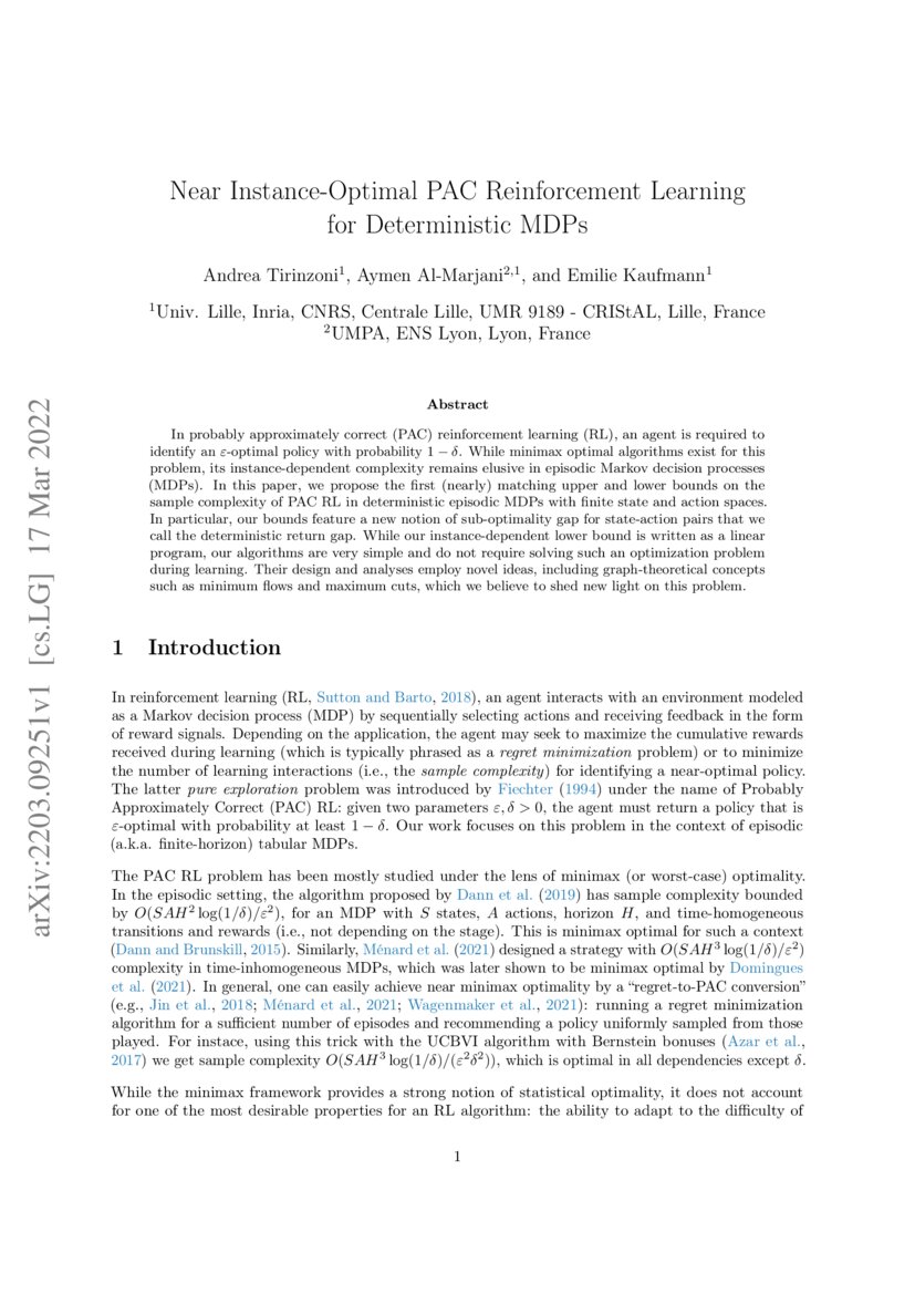 Near Instance Optimal Pac Reinforcement Learning For Deterministic Mdps Deepai