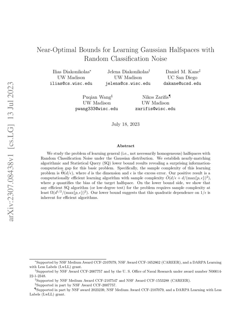 Near Optimal Bounds For Learning Gaussian Halfspaces With Random Classification Noise Deepai