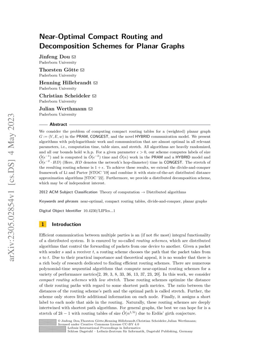 Distributed Construction Of Near Optimal Compact Routing Schemes For Planar Graphs Deepai