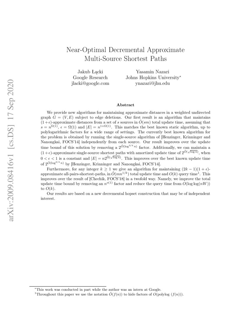 Near-Optimal Decremental Approximate Multi-Source Shortest Paths | DeepAI