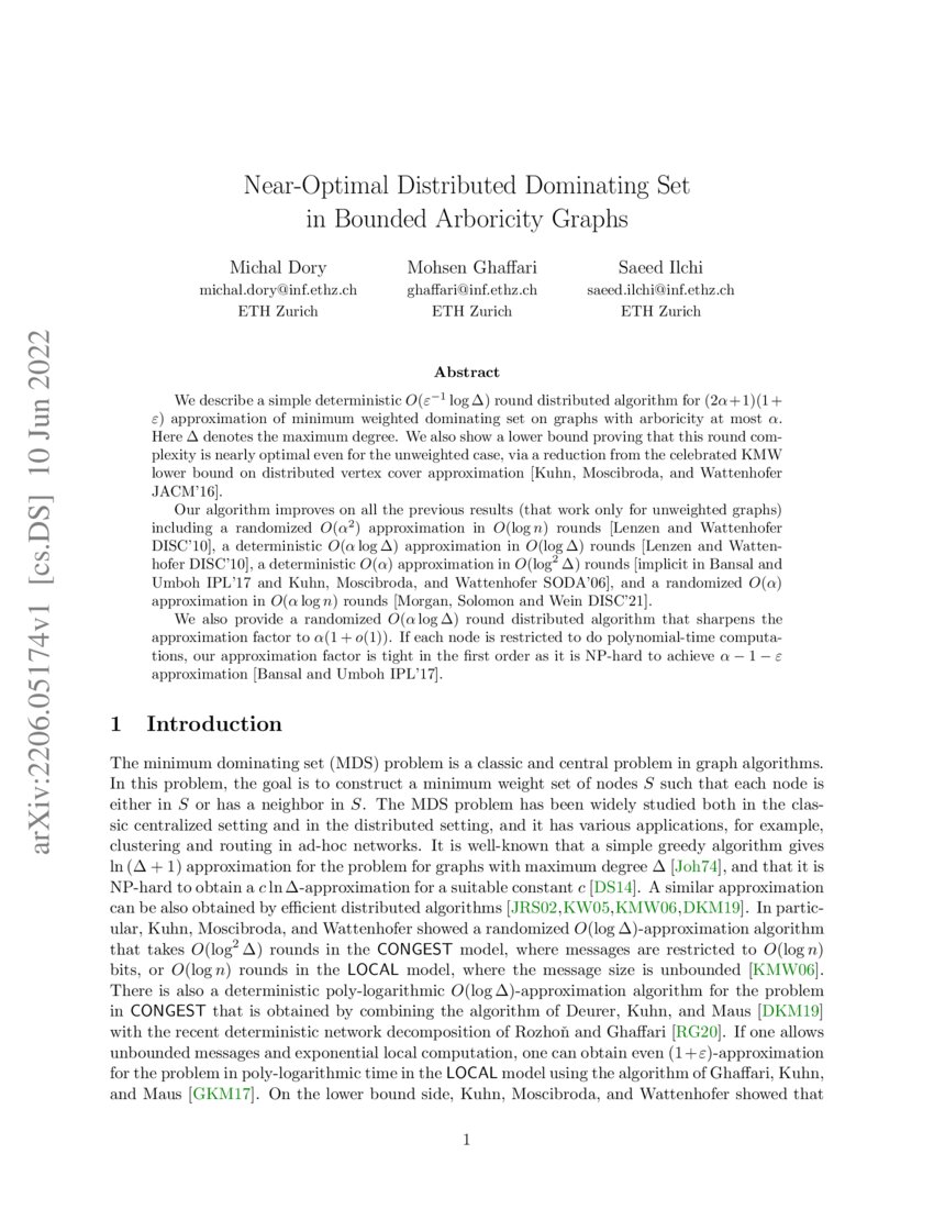 Near-Optimal Distributed Dominating Set in Bounded Arboricity Graphs | DeepAI