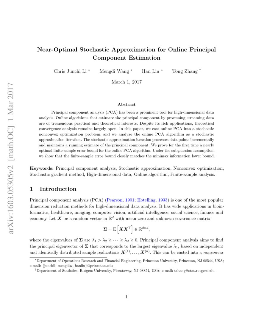 Near Optimal Stochastic Approximation For Online Principal Component Estimation Deepai
