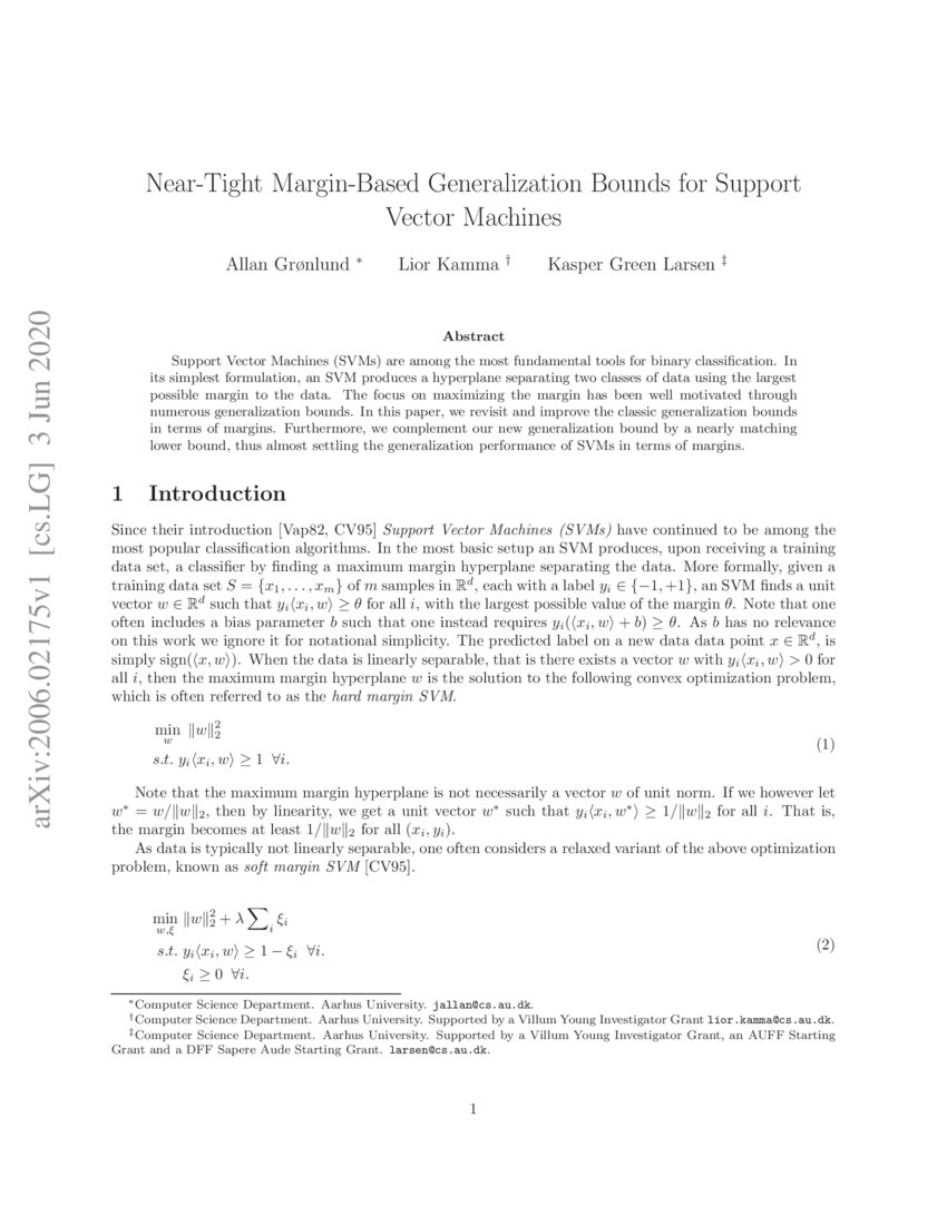 Near-Tight Margin-Based Generalization Bounds for Support Vector Machines | DeepAI
