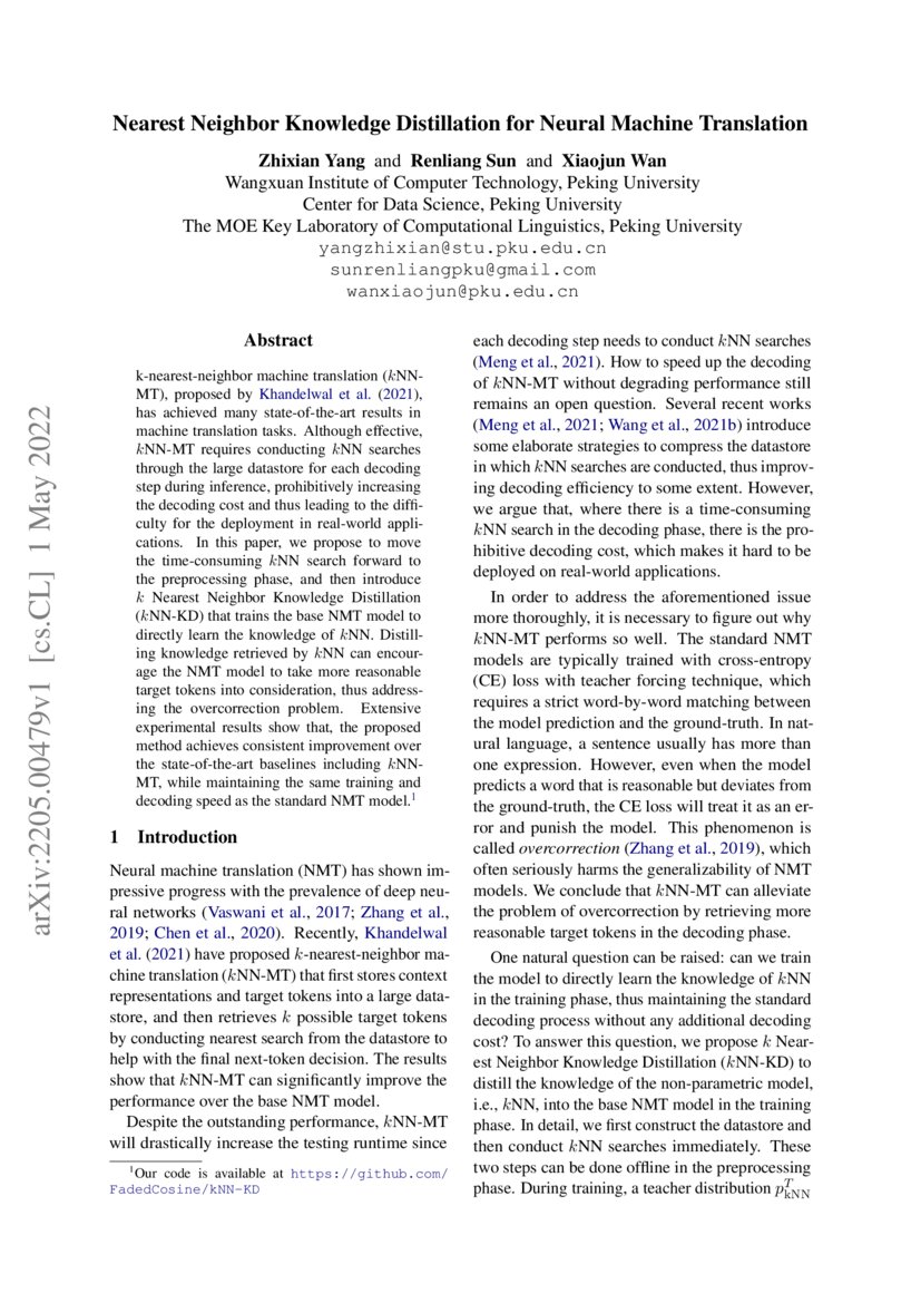 Nearest Neighbor Knowledge Distillation for Neural Machine Translation | DeepAI