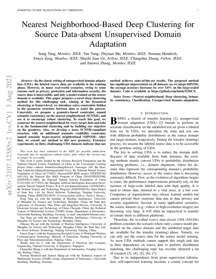 Nearest Neighborhood Based Deep Clustering For Source Data Absent Unsupervised Domain Adaptation