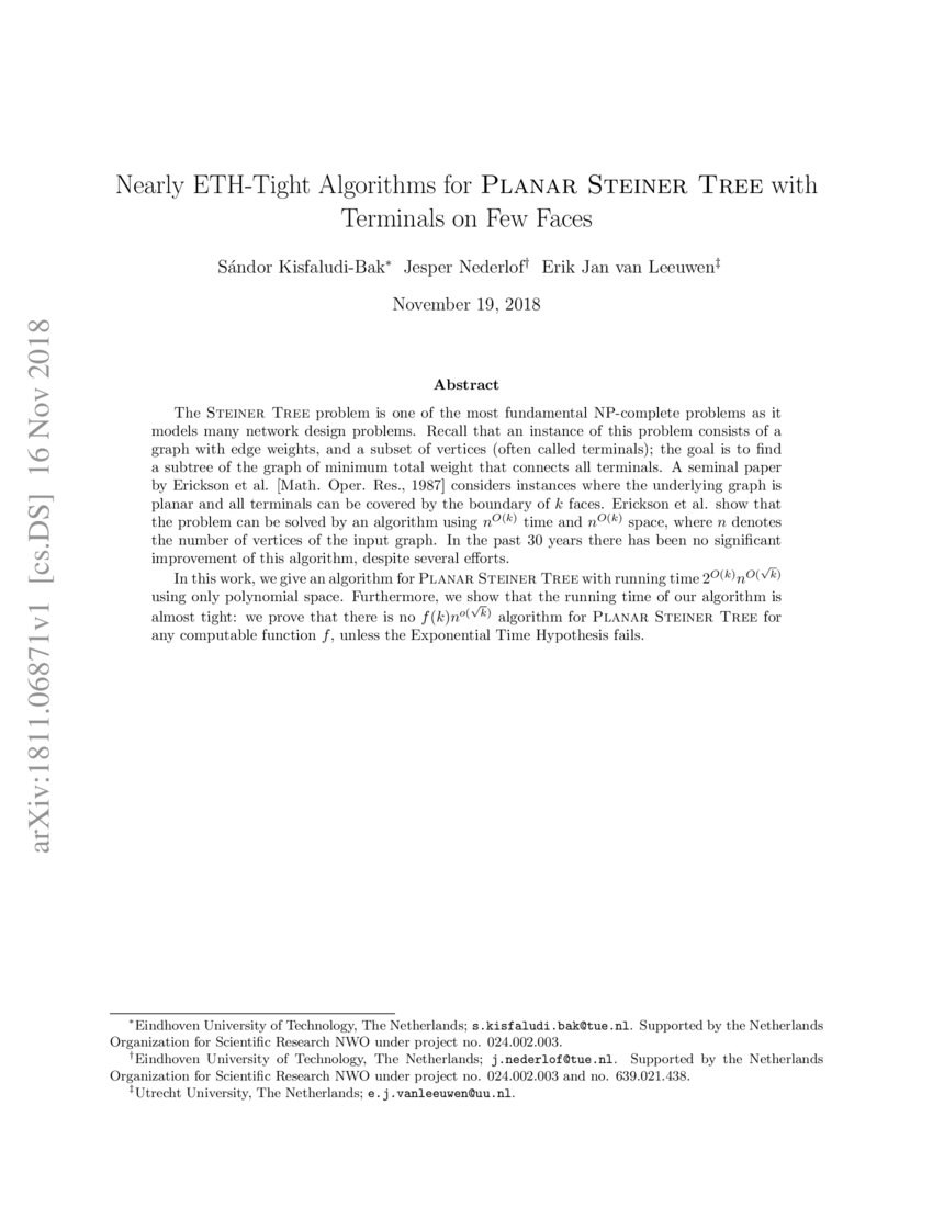 Nearly ETH-Tight Algorithms for Planar Steiner Tree with Terminals on Few Faces | DeepAI