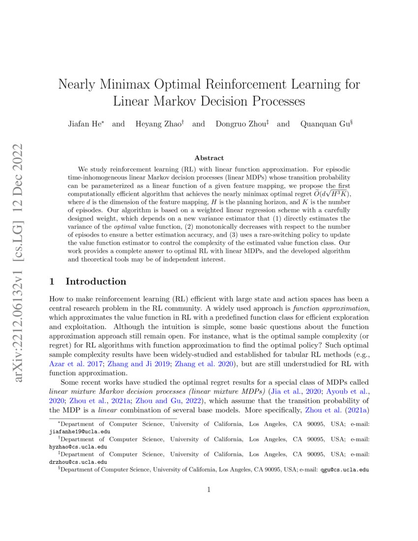 Nearly Minimax Optimal Reinforcement Learning For Linear Markov Decision Processes Deepai