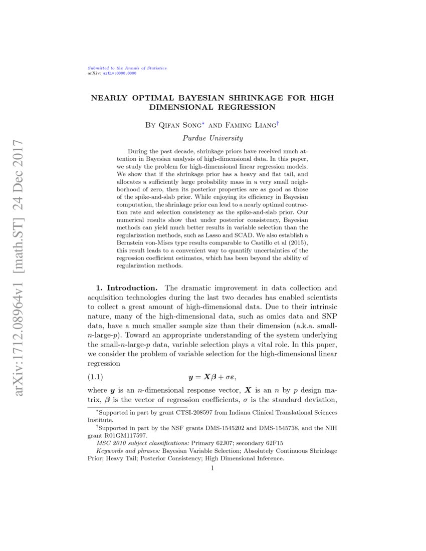 Nearly Optimal Bayesian Shrinkage For High Dimensional Regression Deepai