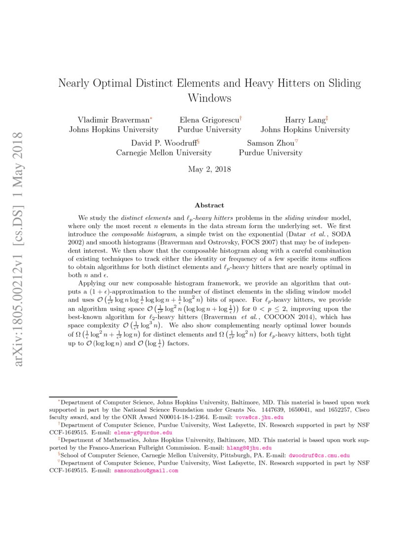 Nearly Optimal Distinct Elements and Heavy Hitters on Sliding Windows | DeepAI