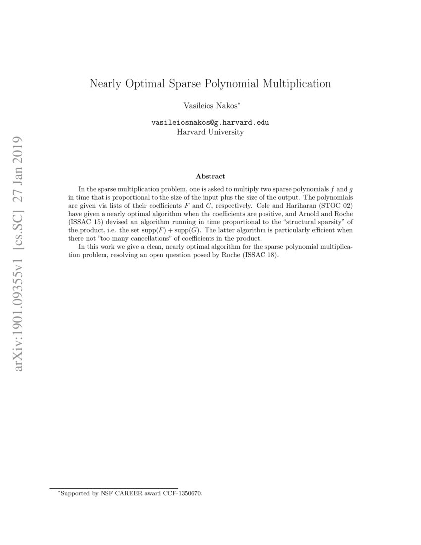 Nearly Optimal Sparse Polynomial Multiplication | DeepAI