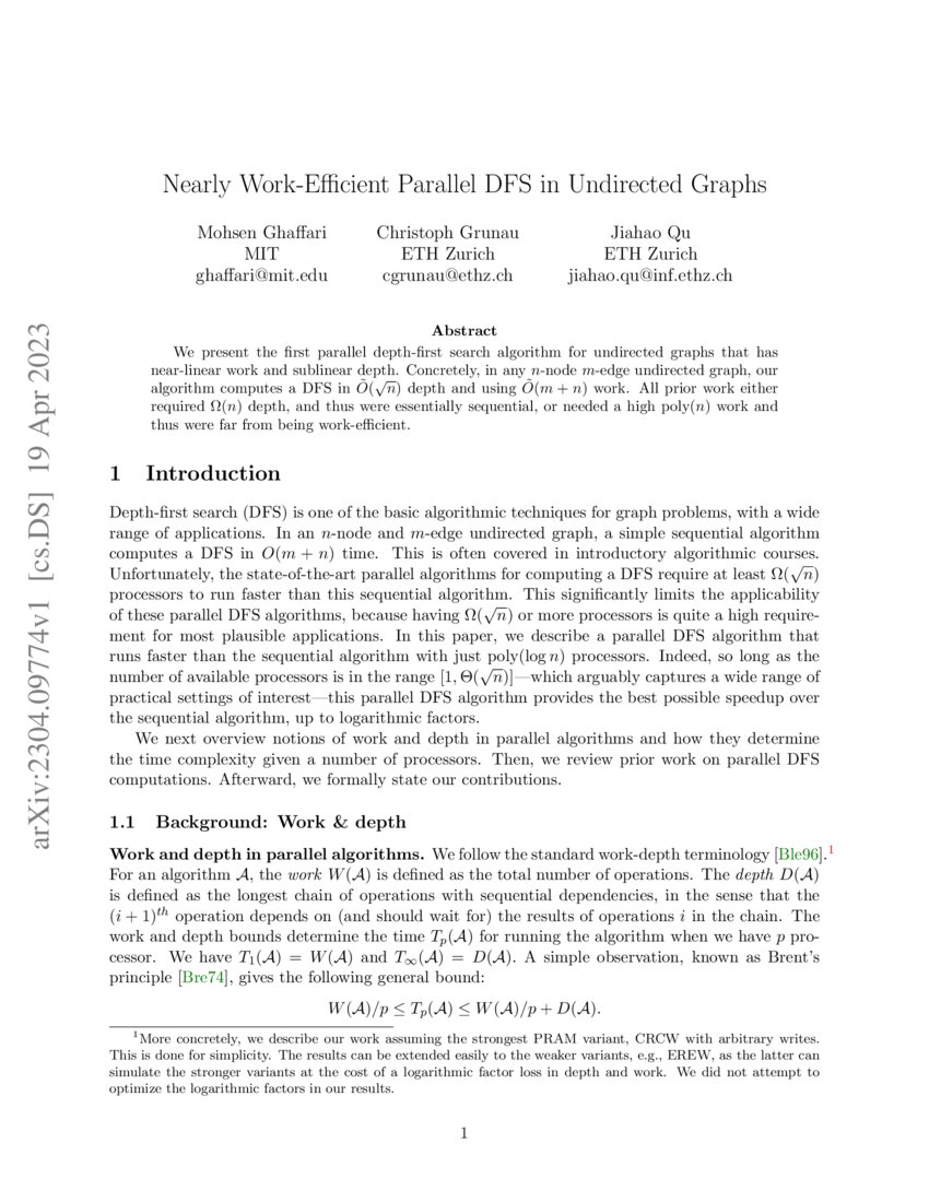 Nearly Work Efficient Parallel Dfs In Undirected Graphs Deepai