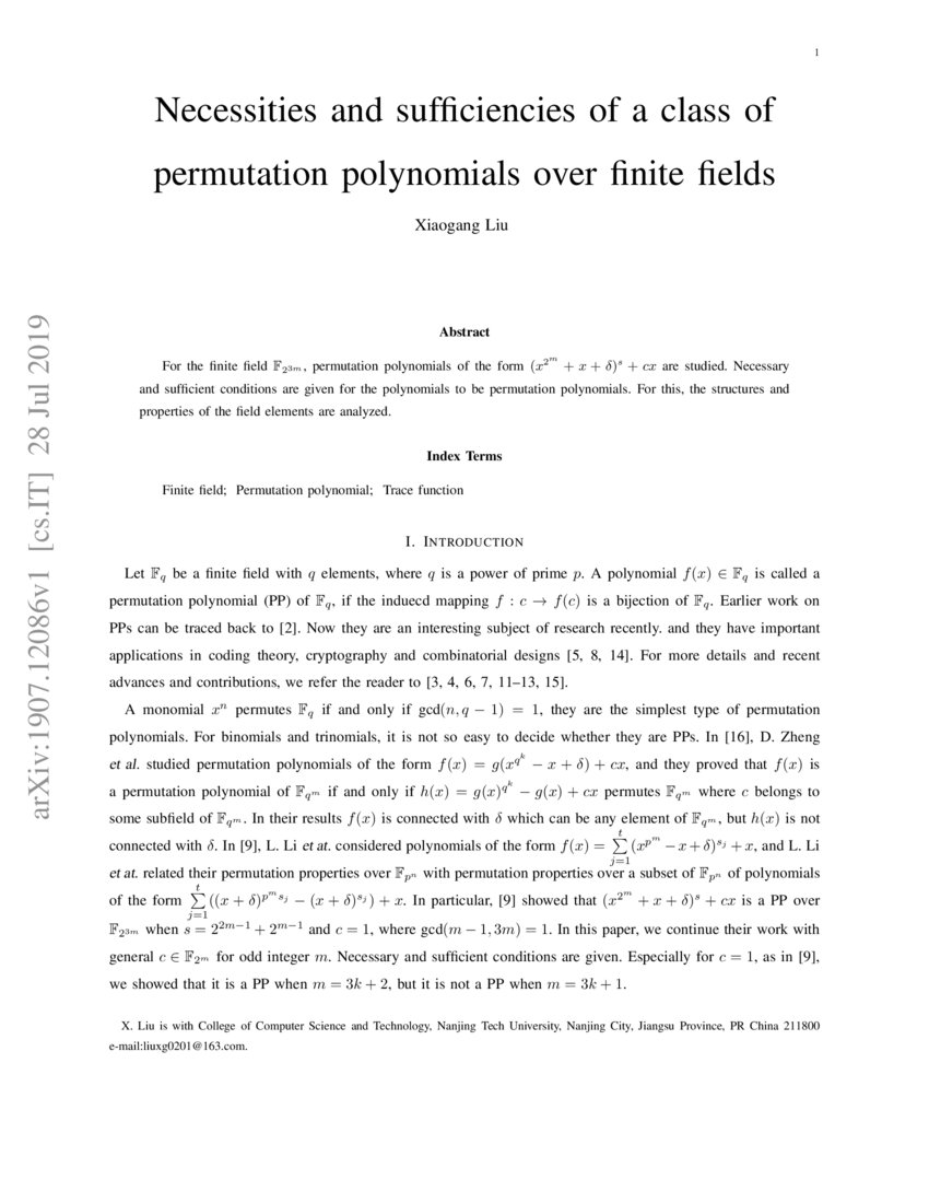 Necessities And Sufficiencies Of A Class Of Permutation Polynomials