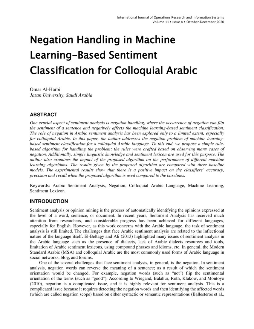 Negation Handling In Machine Learning Based Sentiment Classification For Colloquial Arabic Deepai 3822