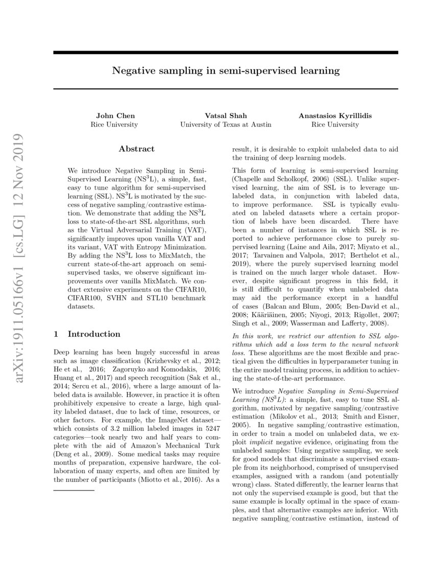 Negative sampling in semi-supervised learning | DeepAI
