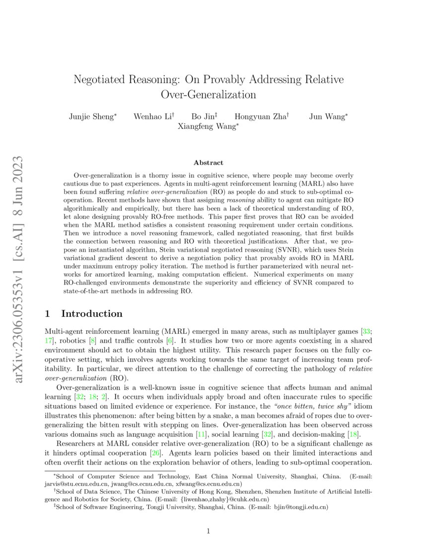 Negotiated Reasoning: On Provably Addressing Relative Over-Generalization | DeepAI