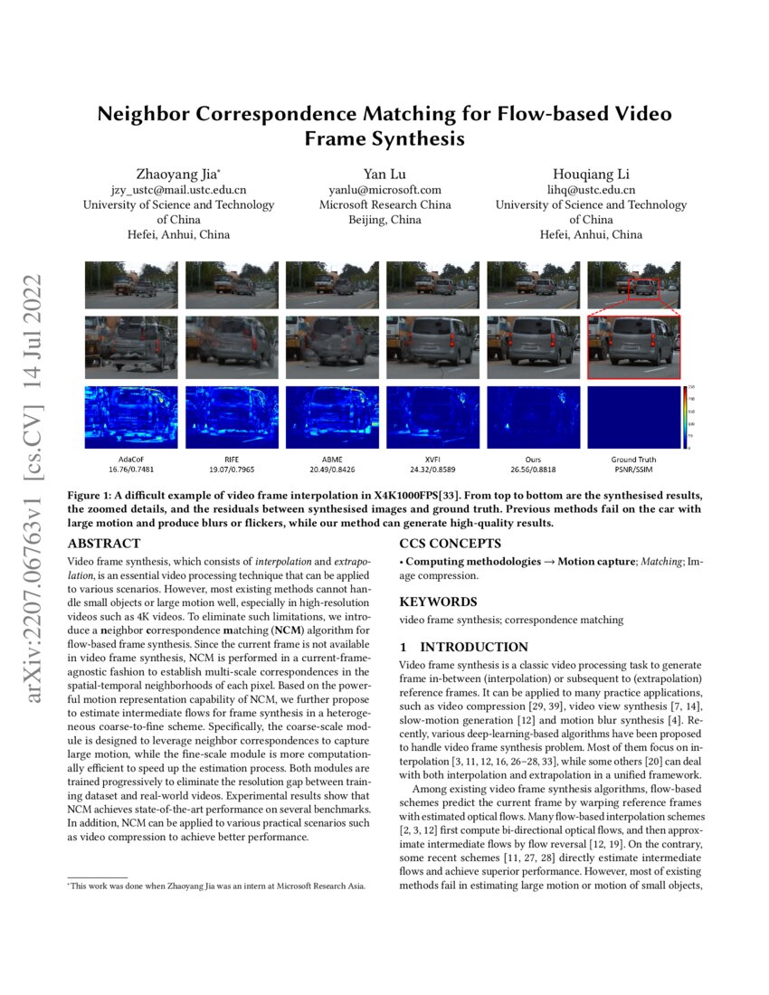 Neighbor Correspondence Matching for Flow-based Video Frame Synthesis ...