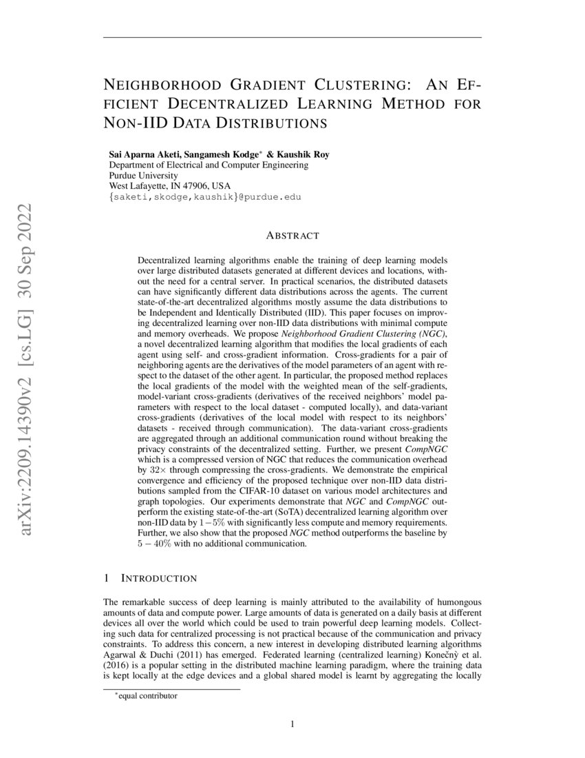 Neighborhood Gradient Clustering An Efficient Decentralized Learning Method For Non Iid Data