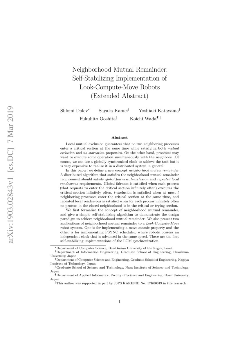 Neighborhood Mutual Remainder: Self-Stabilizing Implementation of Look-Compute-Move Robots ...