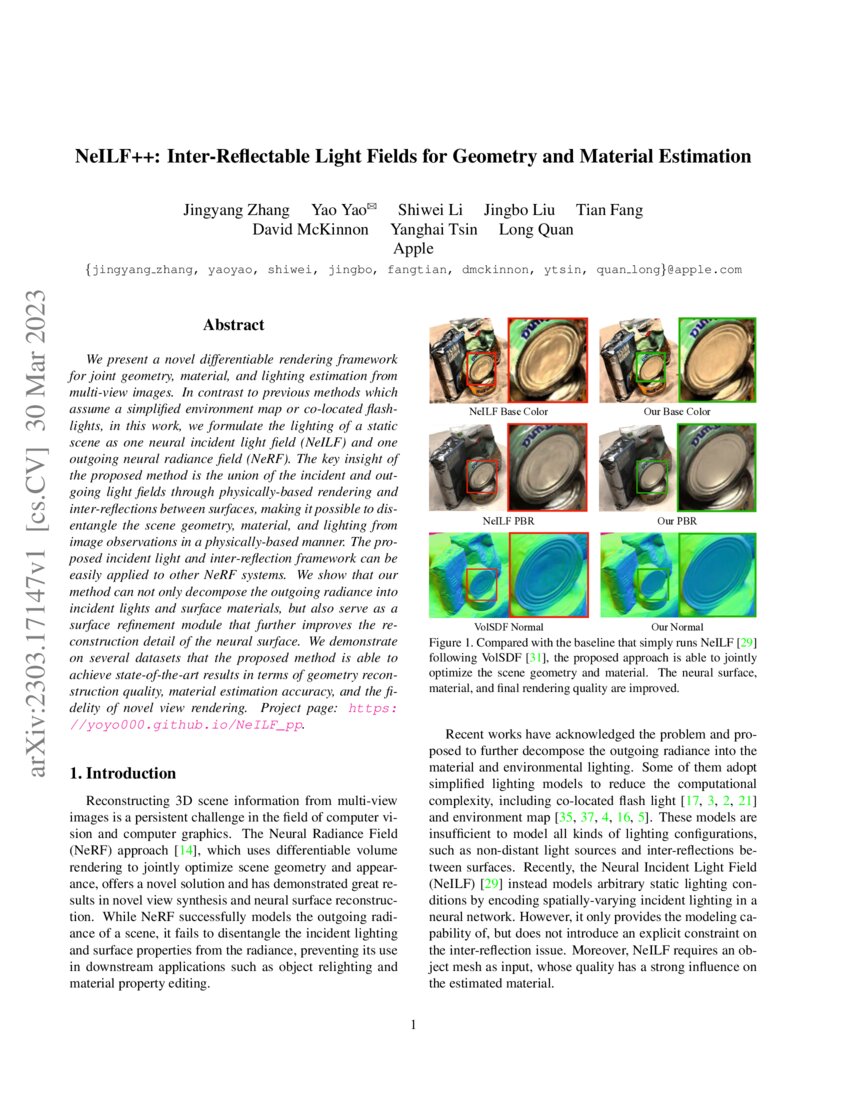 NeILF++: Inter-Reflectable Light Fields for Geometry and Material Estimation | DeepAI