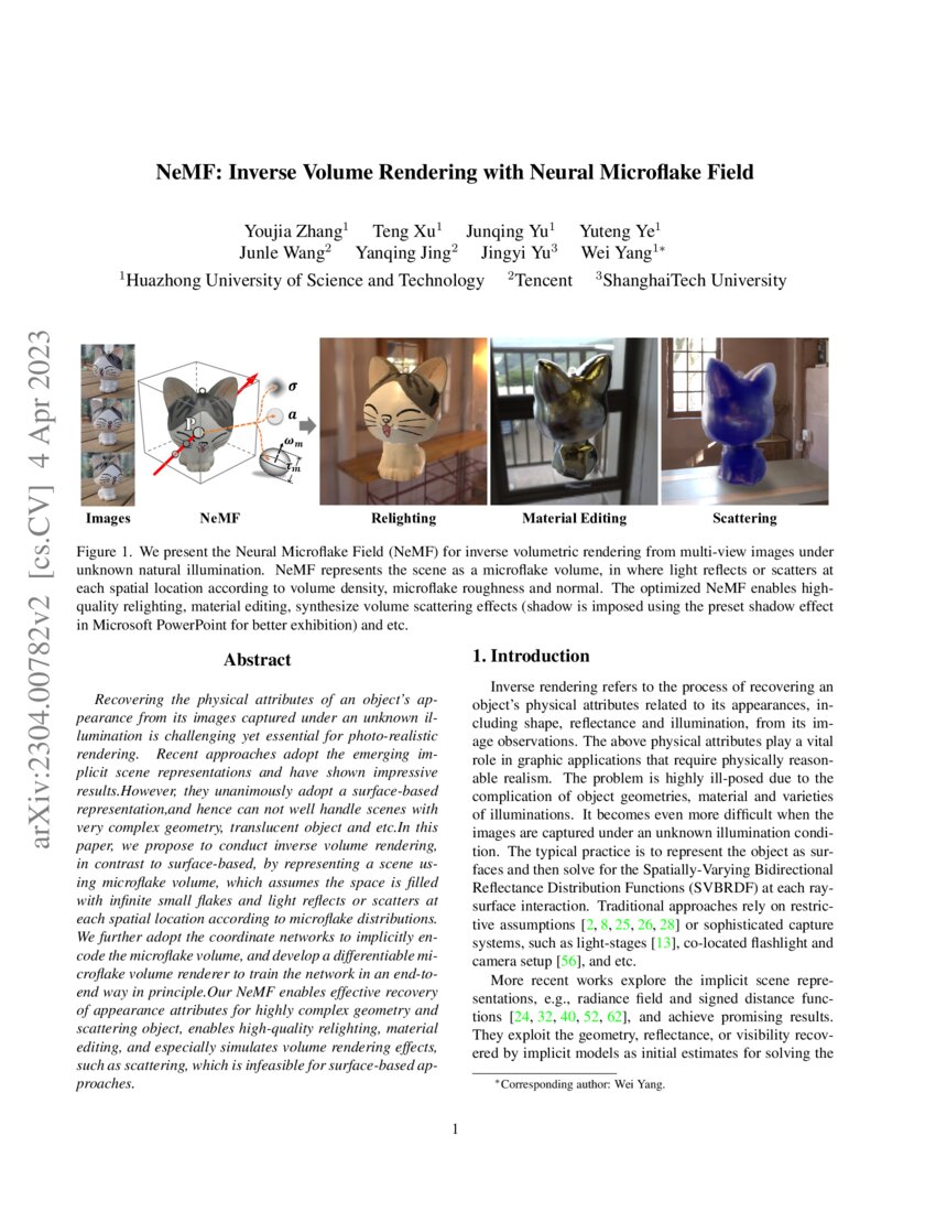 NeMF: Inverse Volume Rendering with Neural Microflake Field | DeepAI