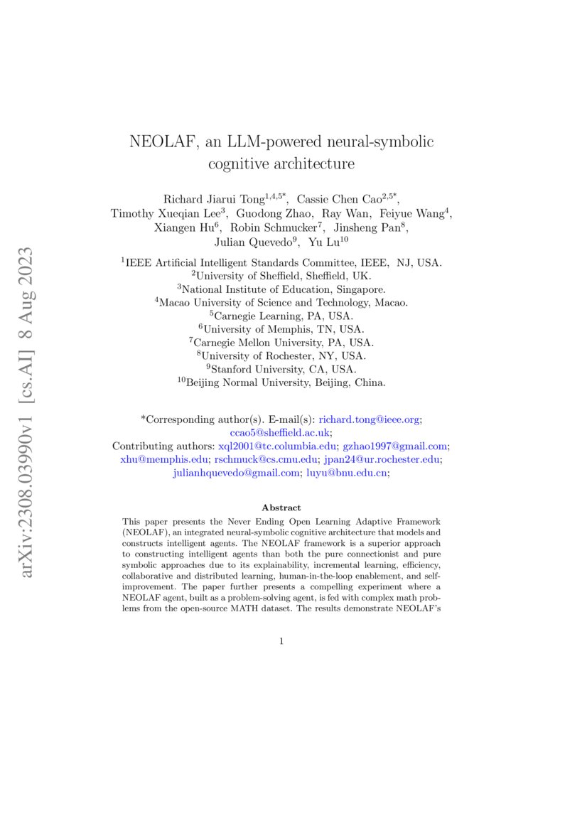 Neolaf An Llm Powered Neural Symbolic Cognitive Architecture Deepai