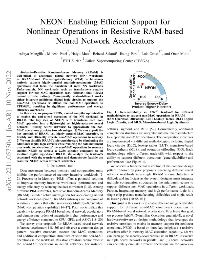 Neon Enabling Efficient Support For Nonlinear Operations In Resistive Ram Based Neural Network 7102