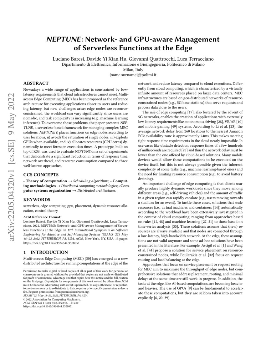 NEPTUNE: Network- and GPU-aware Management of Serverless Functions at ...