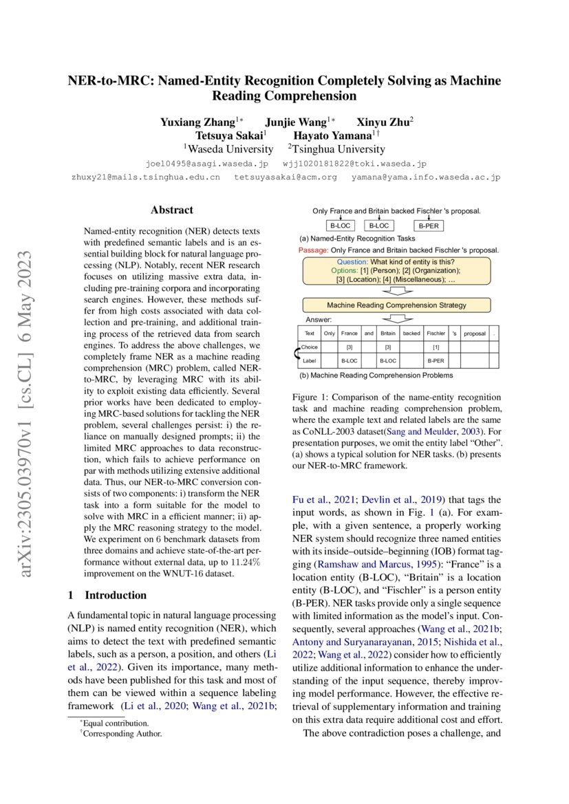 NER-to-MRC: Named-Entity Recognition Completely Solving as Machine Reading Comprehension | DeepAI