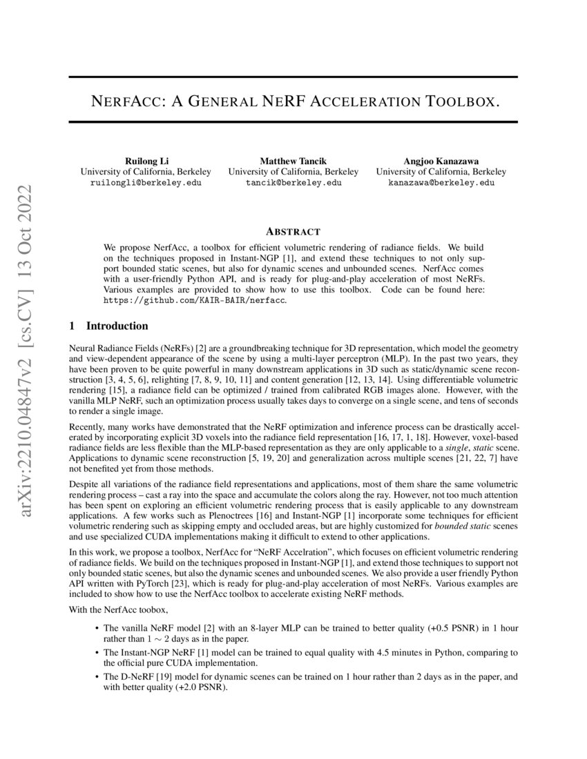 NerfAcc: A General NeRF Acceleration Toolbox | DeepAI