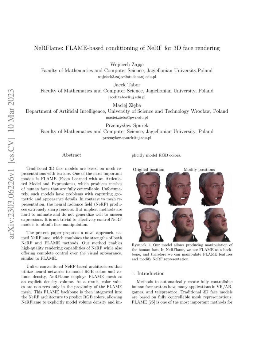 NeRFlame: FLAME-based conditioning of NeRF for 3D face rendering | DeepAI