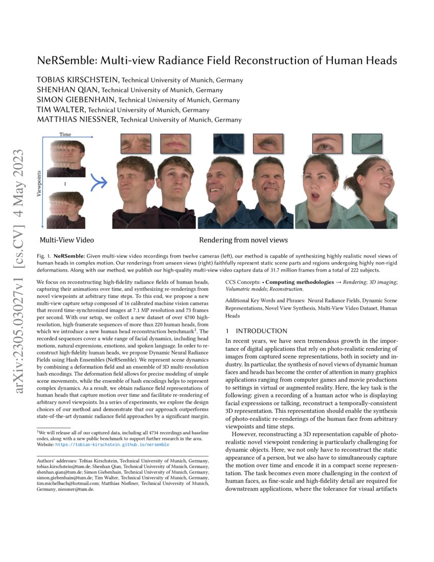 NeRSemble: Multi-view Radiance Field Reconstruction of Human Heads | DeepAI