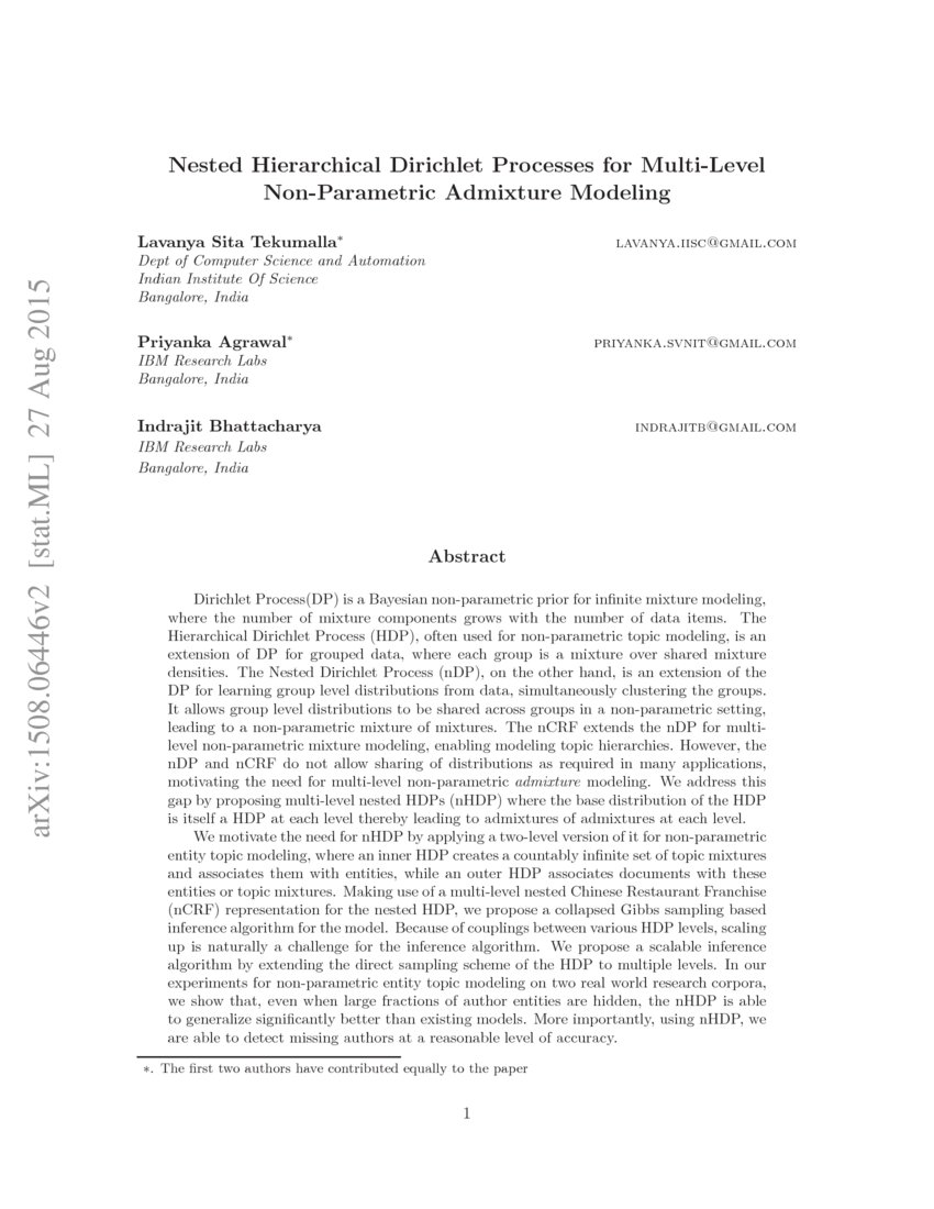 Nested Hierarchical Dirichlet Processes for Multi-Level Non-Parametric ... Nested Hierarchical Dirichlet Processes for Multi-Level Non-Parametric ...