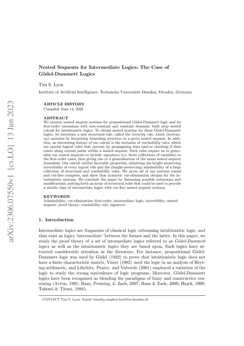 Nested Sequents for Intermediate Logics: The Case of Gödel-Dummett ... Nested Sequents for Intermediate Logics: The Case of Gödel-Dummett ...