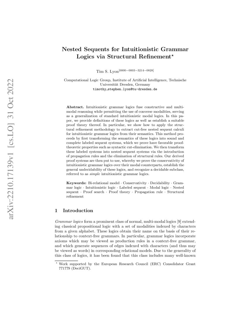 Nested Sequents for Intuitionistic Grammar Logics via Structural Refinement | DeepAI
